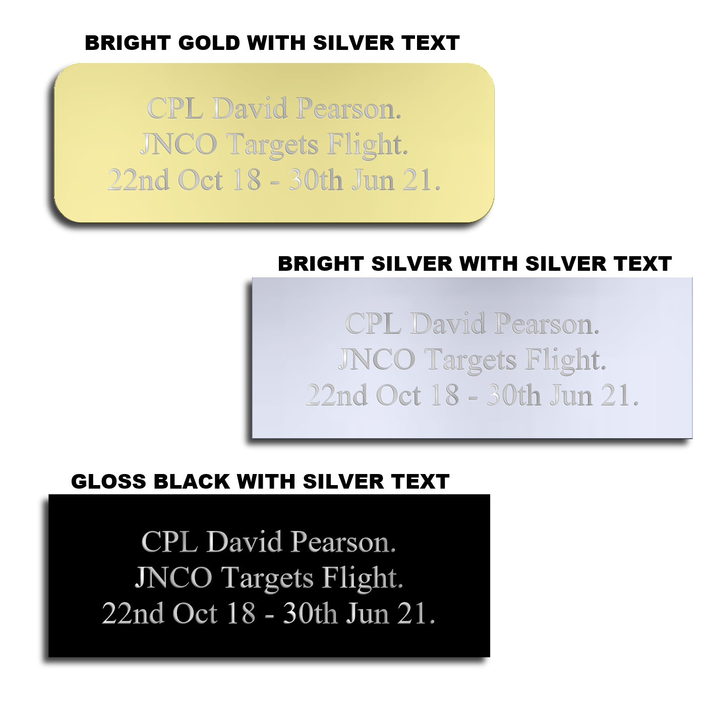 Self Adhesive Engraved Name Plates for Trophies and Memorabilia.