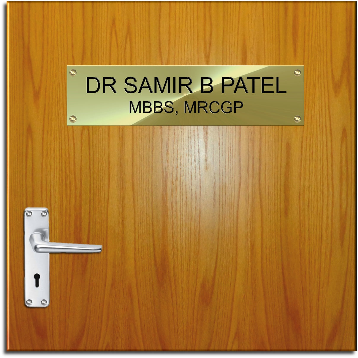 Doctor surgery name plaques made from brass and custom engraved
