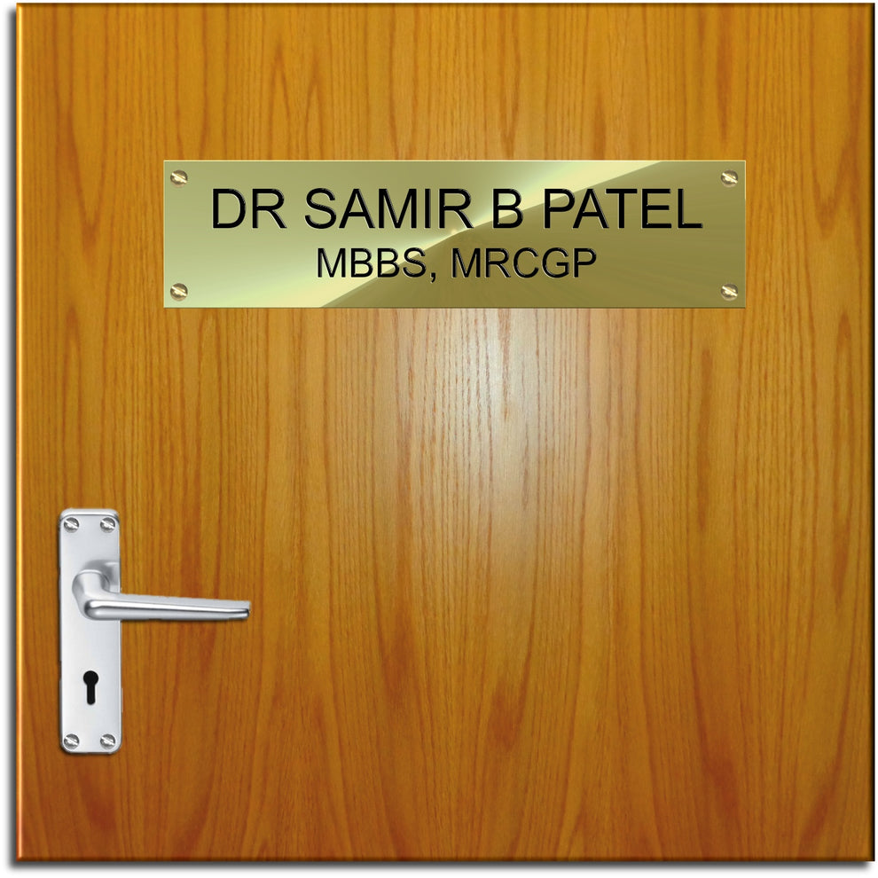 Doctor surgery name plaques made from brass and custom engraved